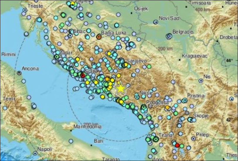 Kjo është harta e vendeve ku u ndje tërmeti në të gjithë Ballkanin ...