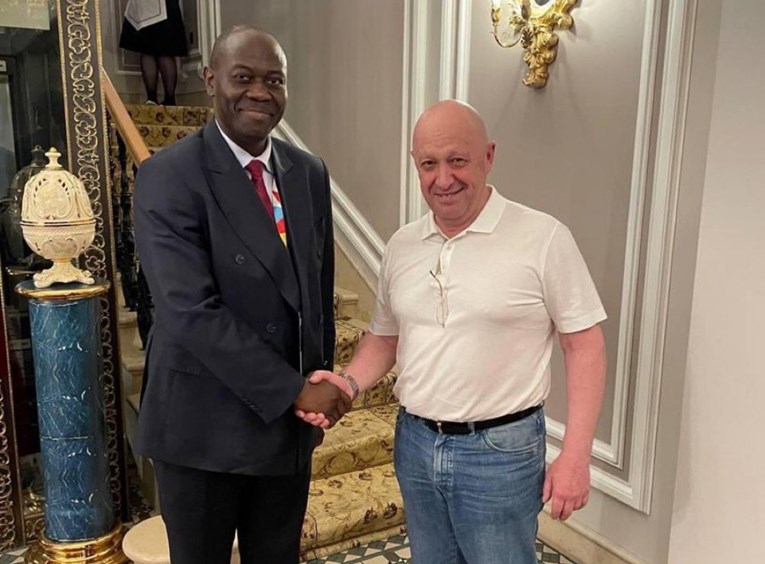 Prigozhin at the Russia-Africa summit, shaking hands with an African ...